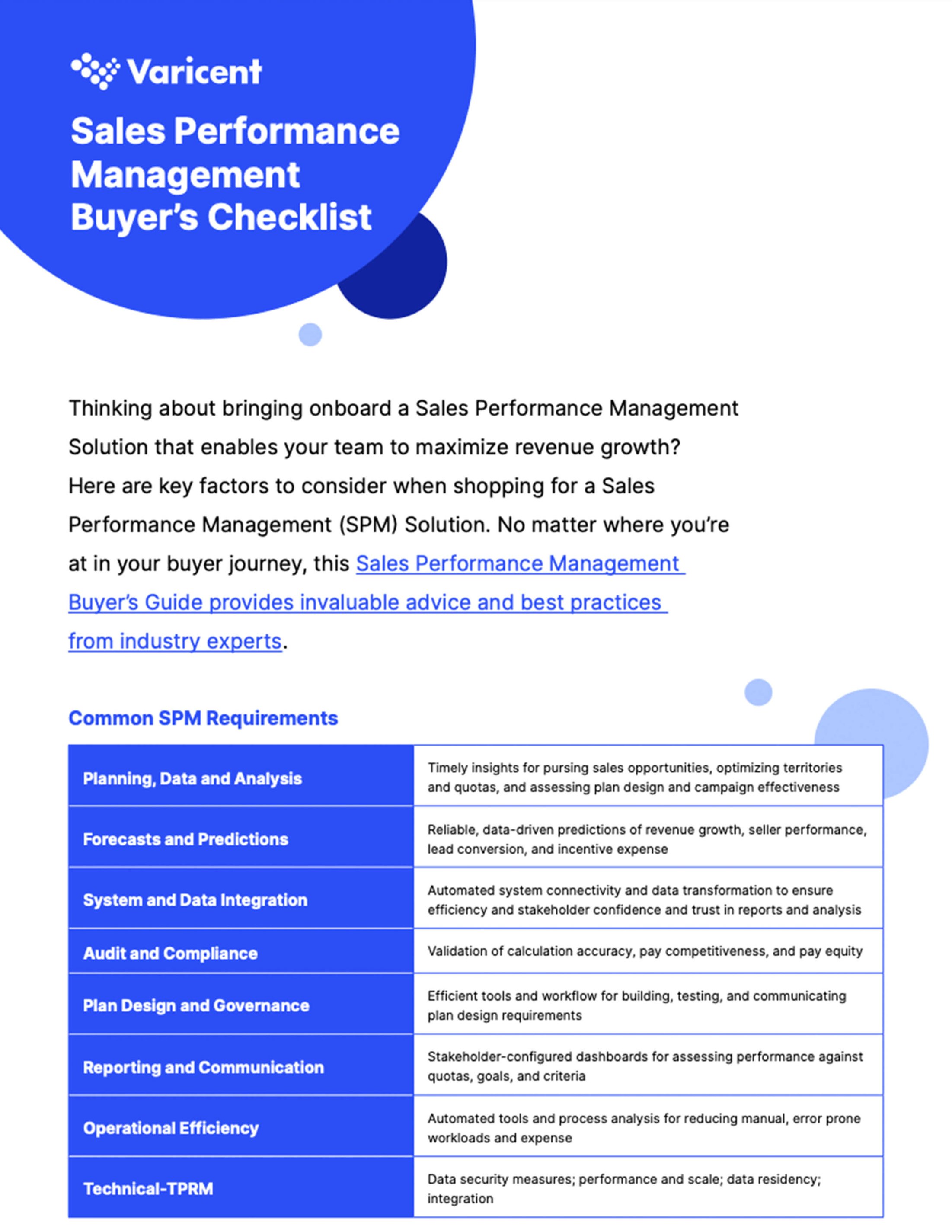 Sales Performance Management (SPM) Buyer's Checklist | Varicent